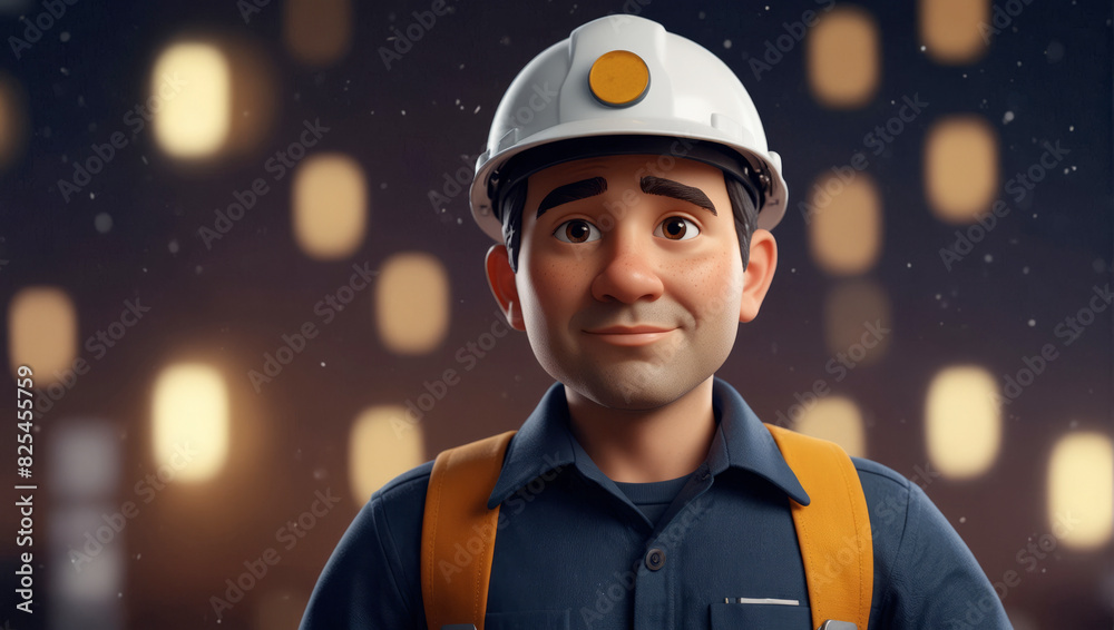 Cute Cartoon Character of a Male Building Inspector Against a Bright ...