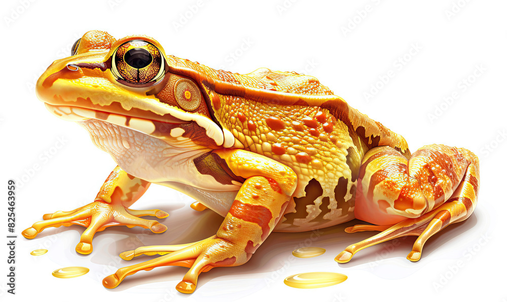 An illustration of a shiny golden tree frog in a lively pose. Generate ...