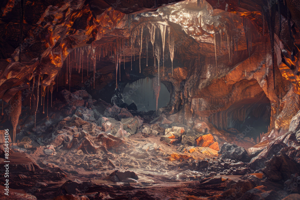 3D environment concept art of a cave interior, with cinematic lighting ...