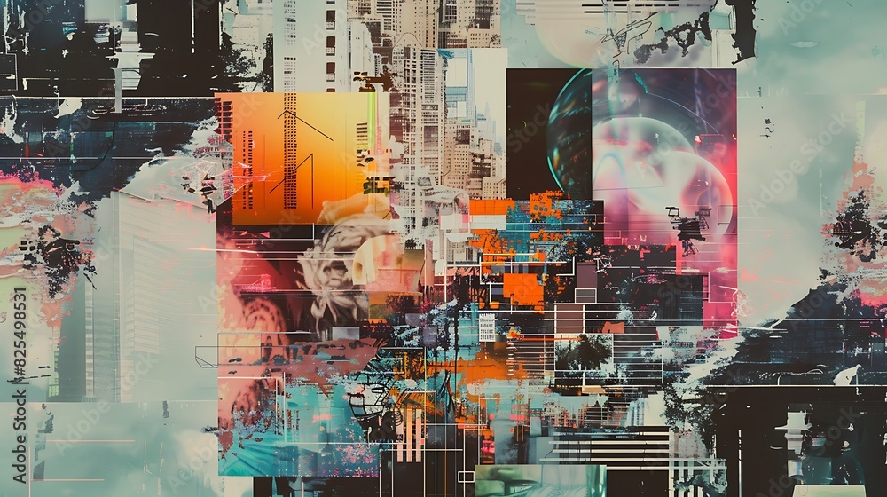 A computer screen showing a complex digital collage, combining elements ...