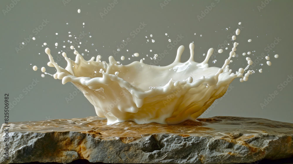 In a dynamic explosion, a water splash emanates from a thrown stone ...