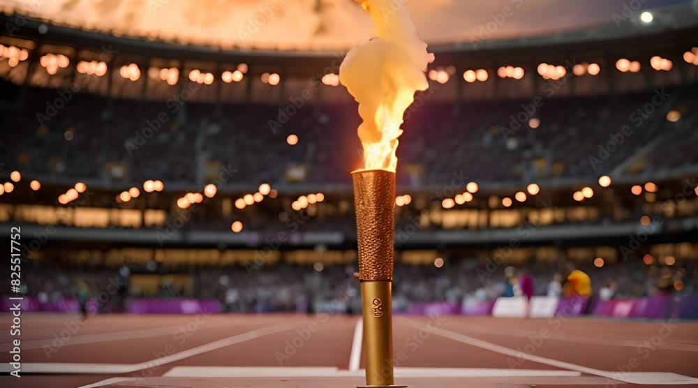 The Olympic torch burns in the heart of the stadium, illuminating the ...