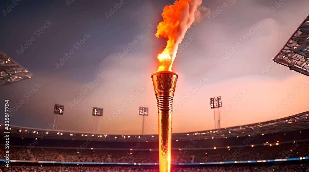 The Olympic torch burns in the heart of the stadium, illuminating the ...