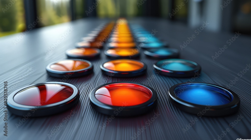 Icons Depicting Auto White Balance Setting in Camera Displayed on Circular Colored Glass Buttons ...
