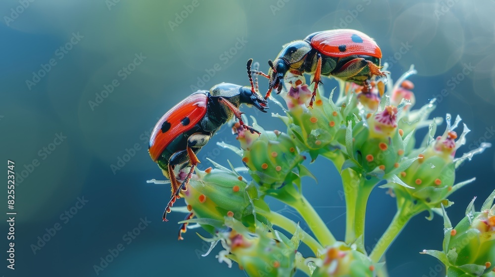 Predatory beetles hunting prey on plants. the fascinating circle of ...