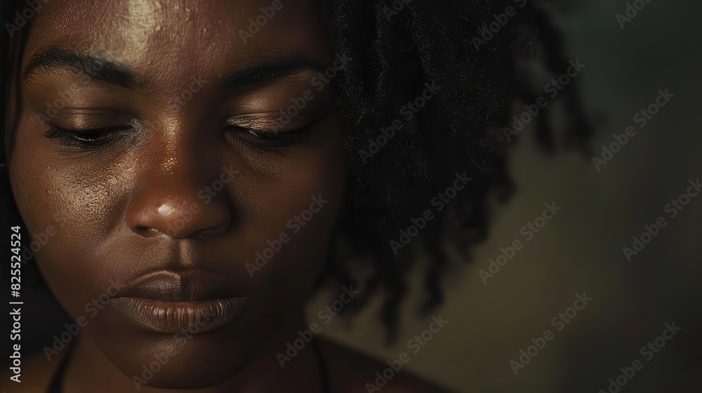 sad black woman crying depression and mental health crisis dark studio ...