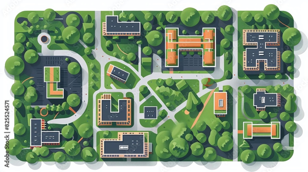 Picture campus map with buildings and pathways Stock Illustration ...