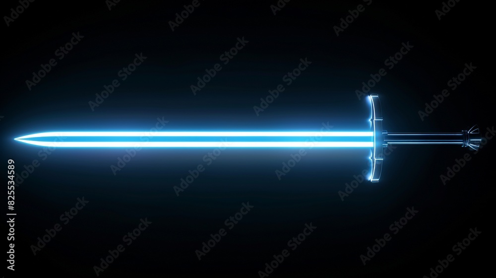 Glowing silver ice hero's sword on black background, silver sword with ...