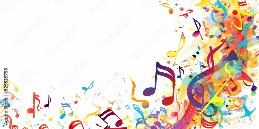 Colorful music notes and musical instruments background design with ...