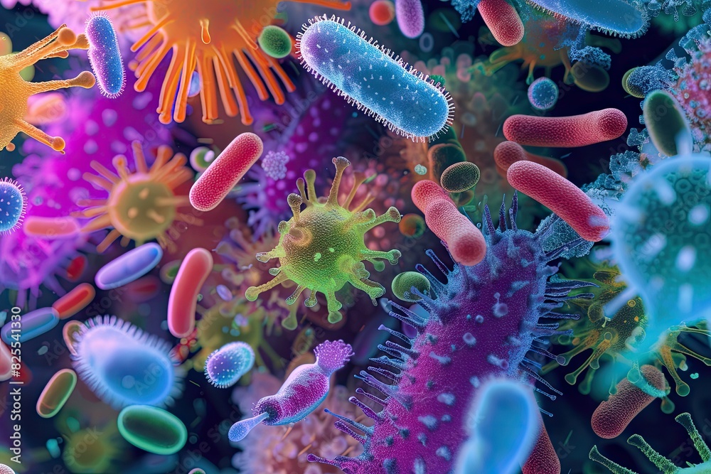 Colorful visualization of various bacteria image, Cluster of colorful ...