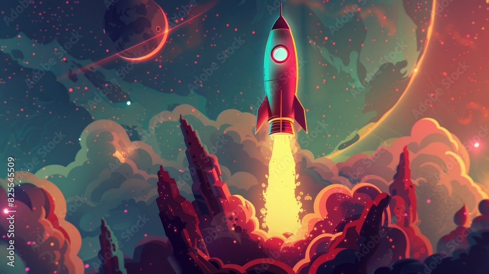 Rocket themed action plan design and concept background Stock ...
