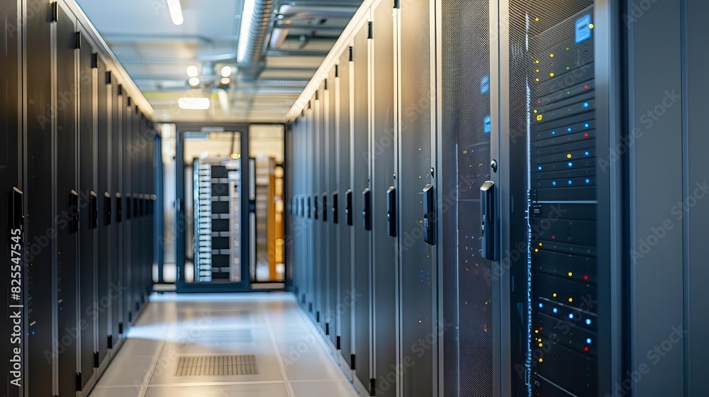Modern server room with advanced air conditioning, no people, hightech ...