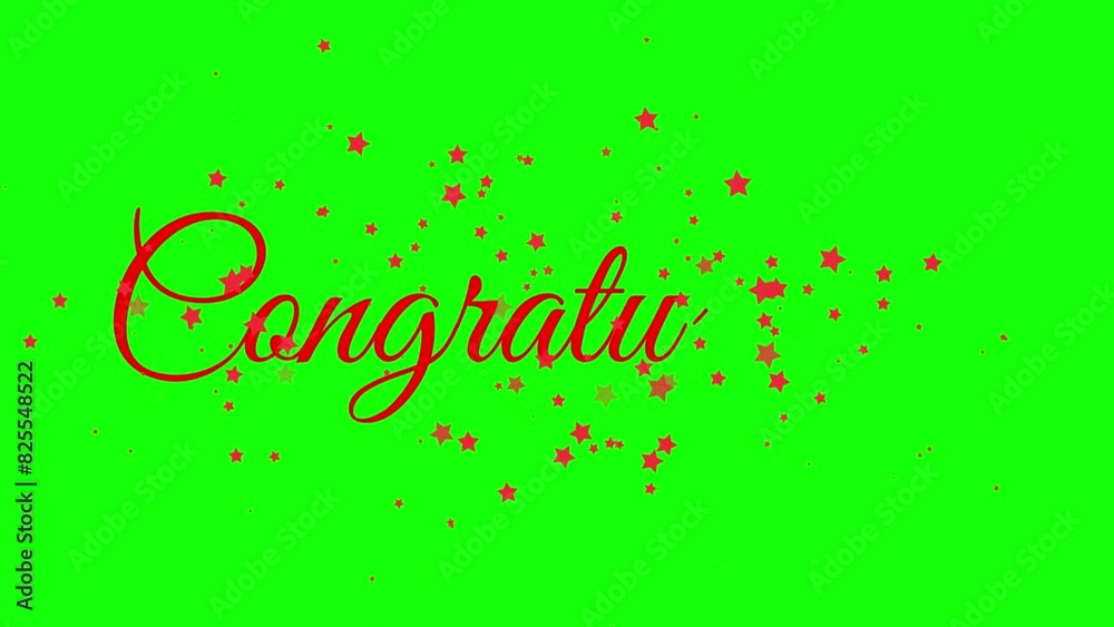 Congratulations text handwriting animation with red stars spry ...