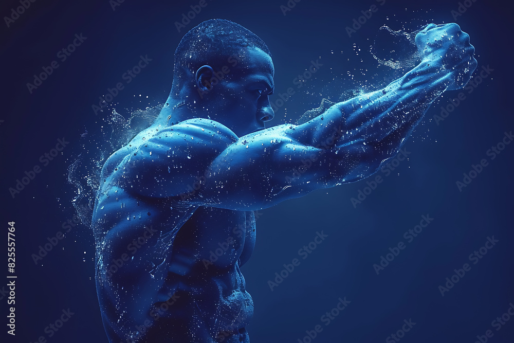 Human power low poly wireframe banner template. Polygonal physical ...