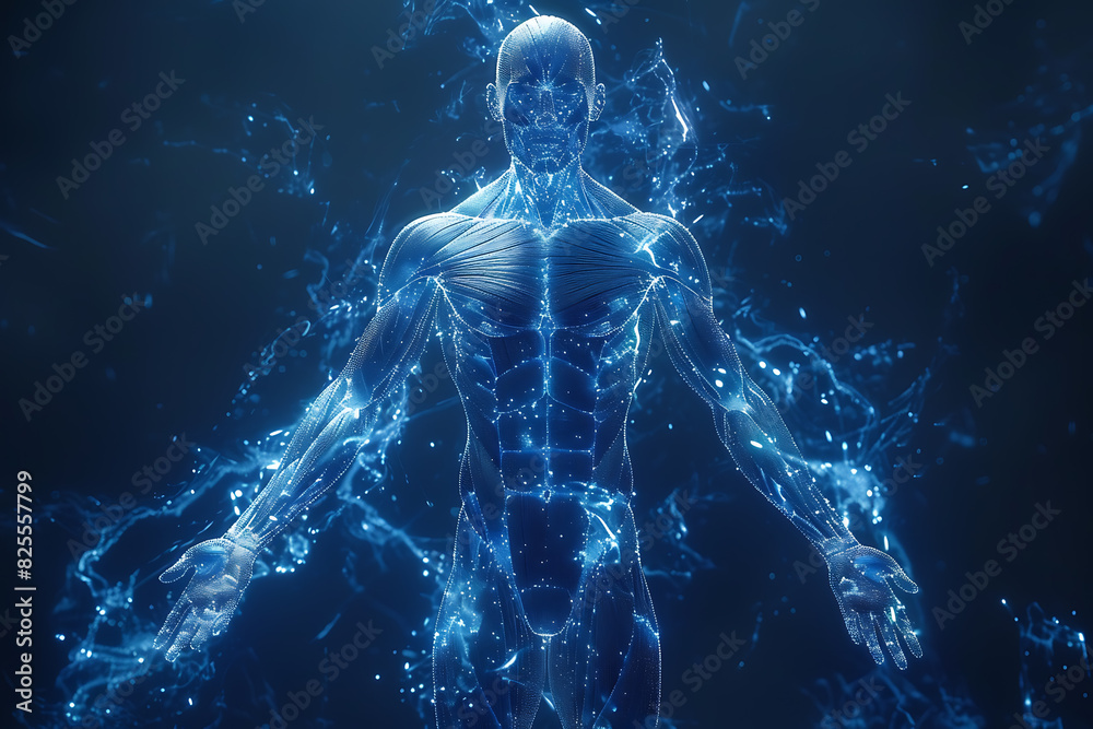 Human power low poly wireframe banner template. Polygonal physical ...