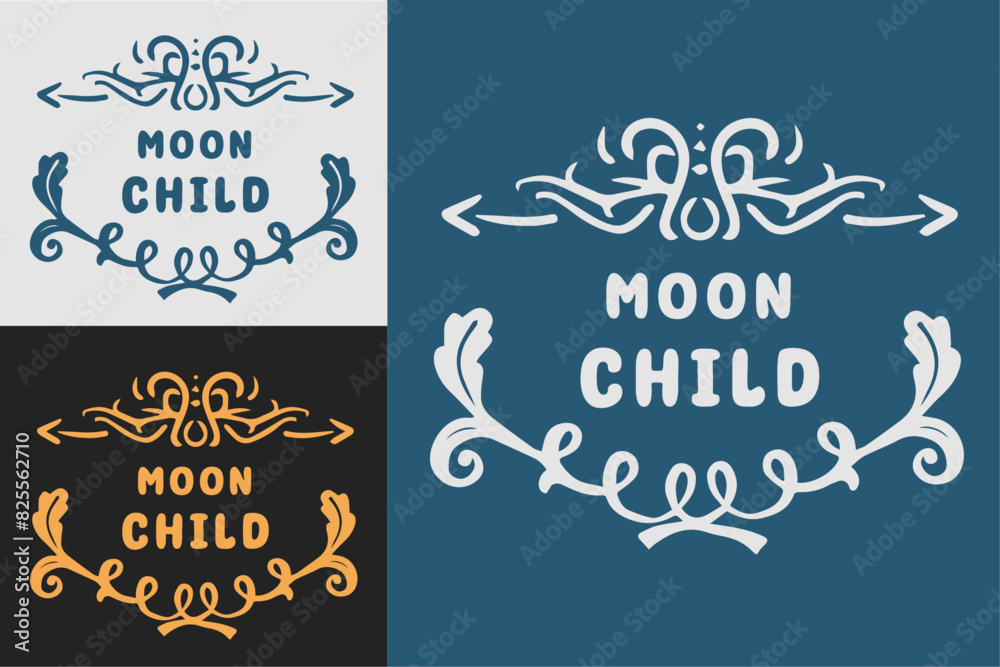 Moon child lettering badge emblem poster design. Groovy retro vintage ...