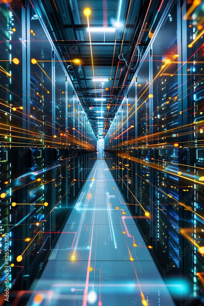 Data Storage in a Futuristic Server Room A futuristic server room where ...