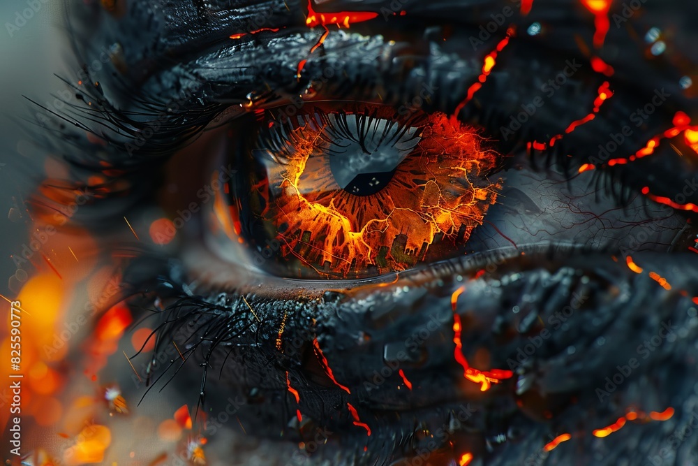 Molten lava textures swirl around an eye, evoking the unstoppable force ...
