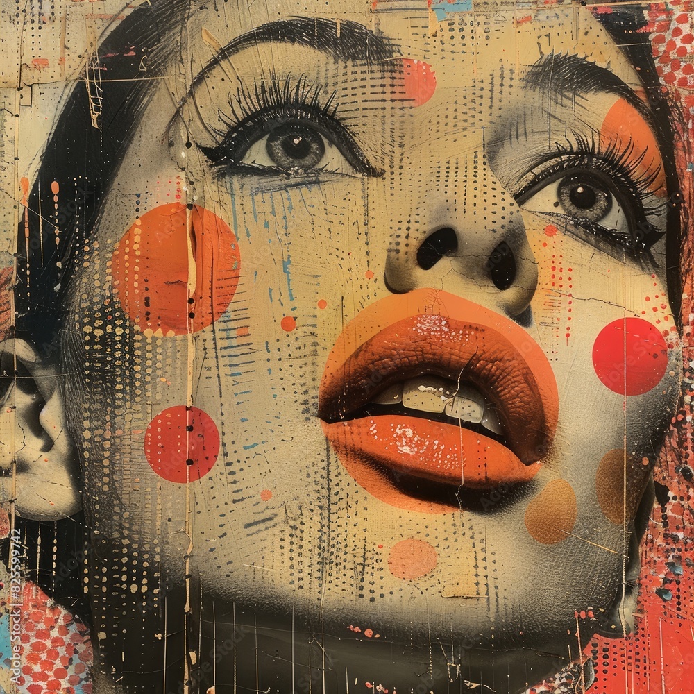 Nostalgic pop art collage: vibrant retro vibes, fusion of bold colors ...