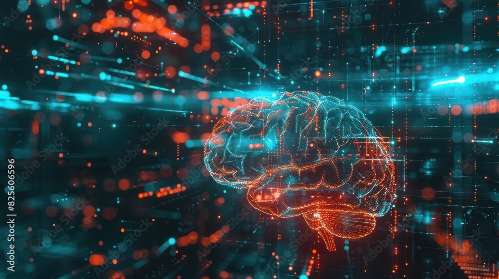 Digital brain illustration, futuristic background, machine learning, ai ...