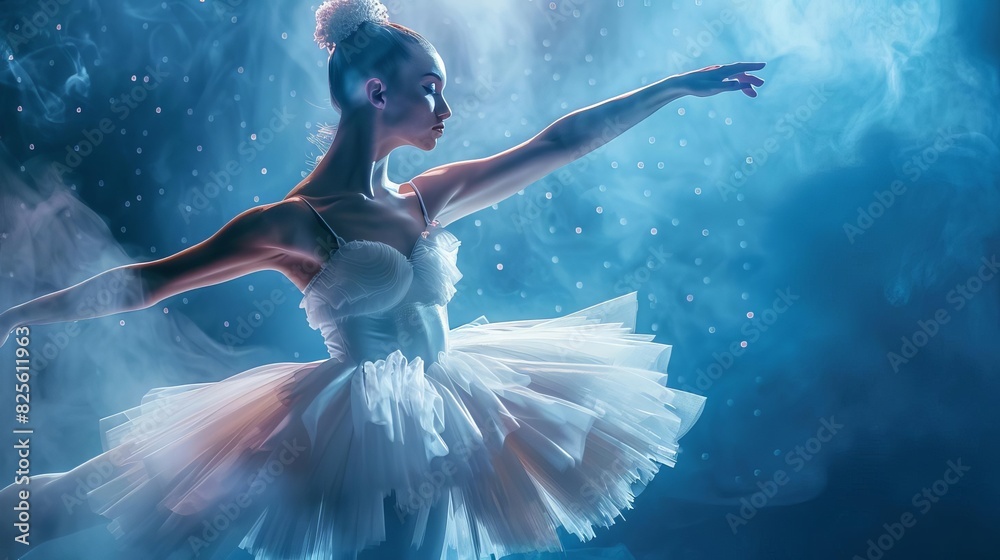 Ballet dancer performing a graceful arabesque, elegant tutu, dramatic ...