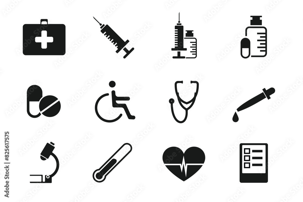 medical and hospital icon set, simple design, available outline, solid ...