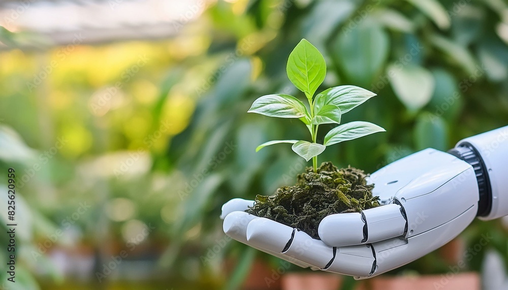 nature Environmental Environmental technology concept, Robot hand ...
