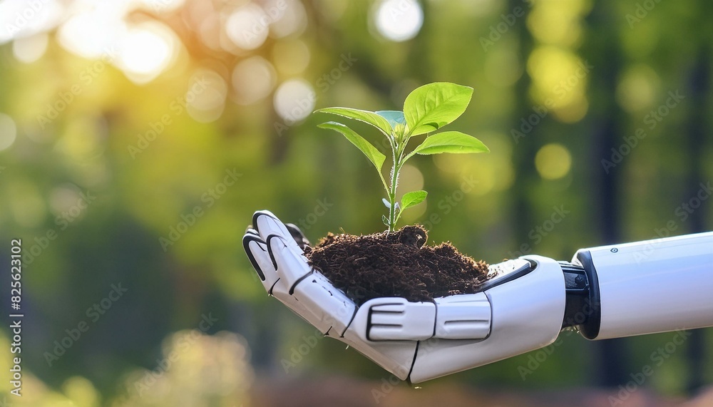 nature Environmental Environmental technology concept, Robot hand ...