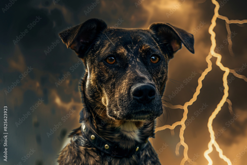 Dog animal with dramatic and lightning background Stock Illustration ...