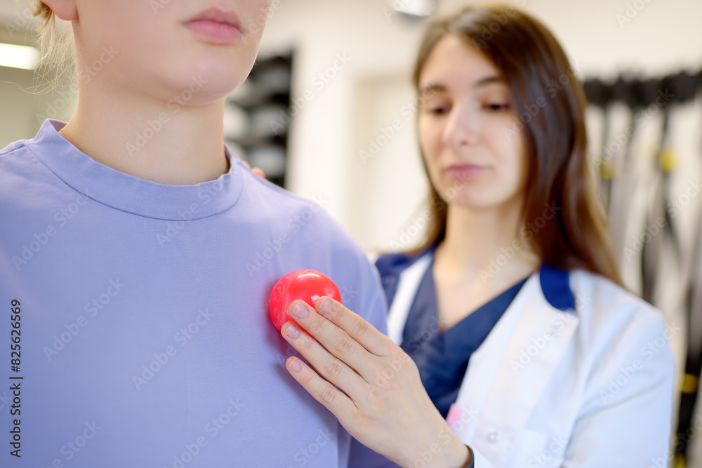 The rehab doctor conducts the patient's appointment in the gym. The PMR ...
