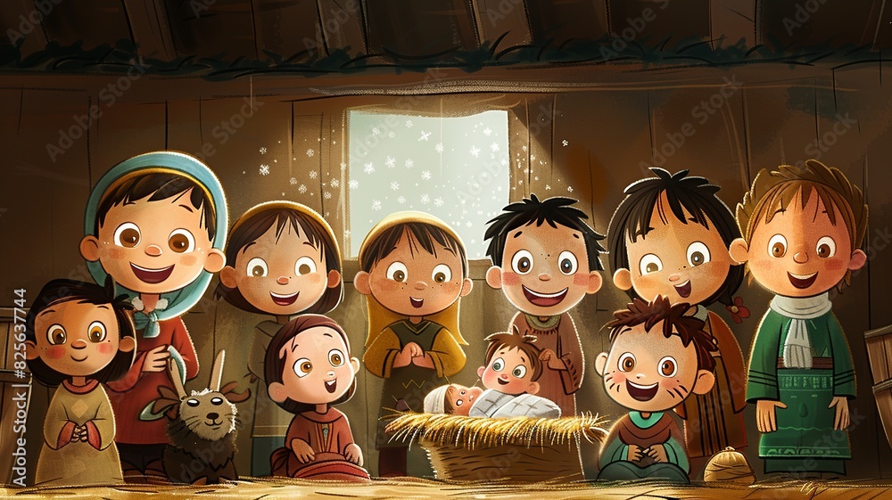 Enter the whimsical world of this cartoon scene where children in ...