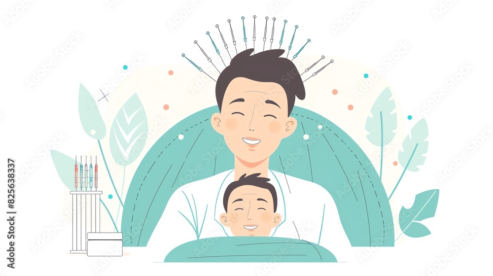 Acupuncturist with needles flat design front view treatment theme ...