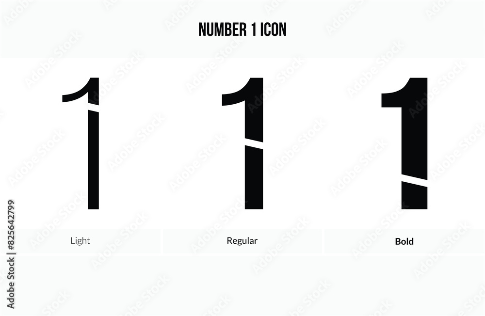 Number 1 icon .Light, Regular And Bold style design isolated on white ...