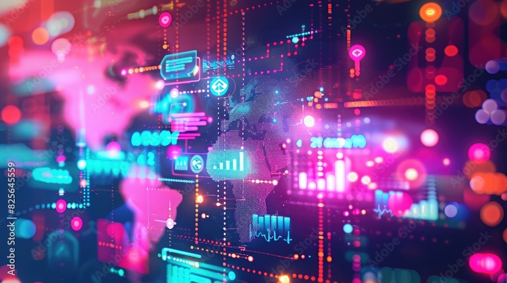 Digital background featuring various images of charts, graphs and ...