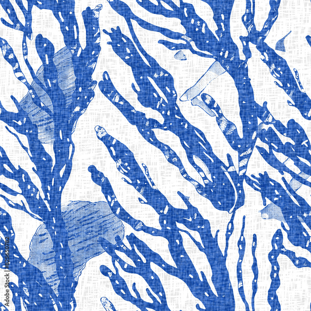 Whimsical seaweed kelp coastal electric blue beach pattern. Batik ...
