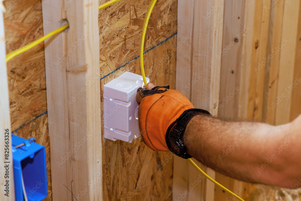 Electrical wiring of newly constructed building is connected to socket ...