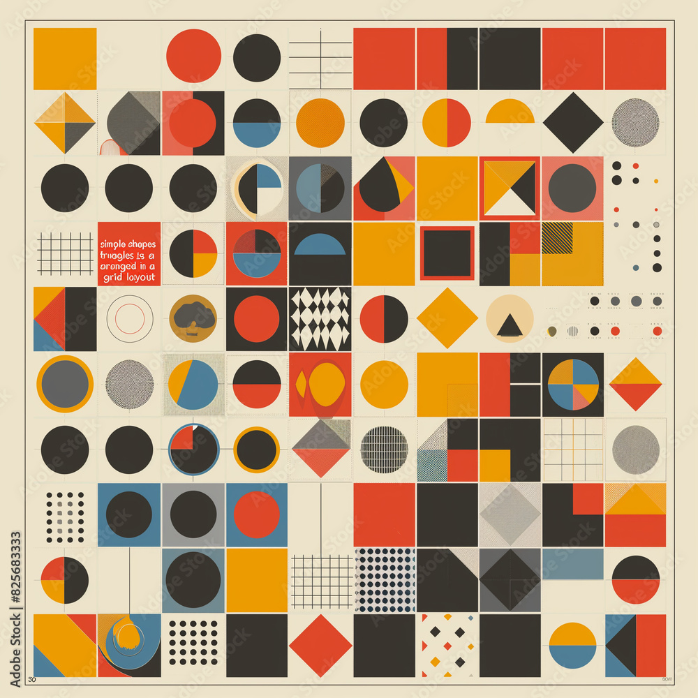 "simple basic shapes like circles triangles squares arranged in a grid ...