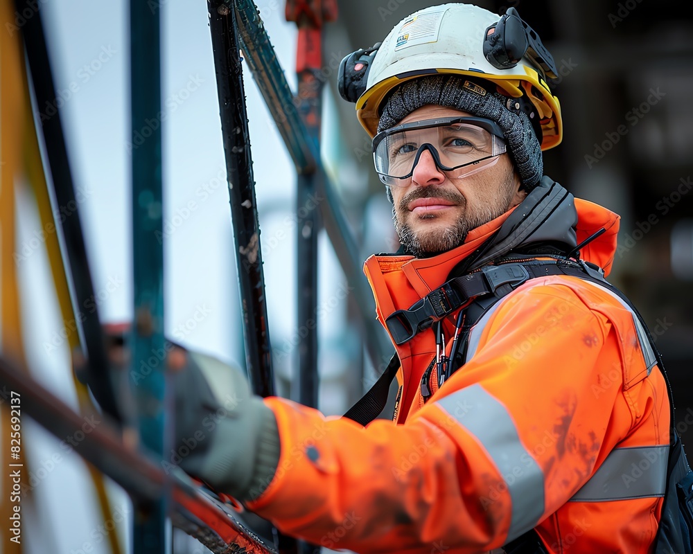 Professionalgrade photo of an operator on a boom lift inspecting ...