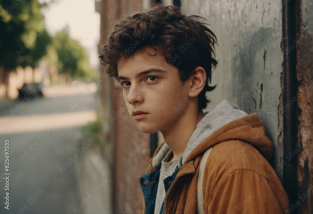Foto de a teenage boy, desperately leaning against a wall, problems and ...