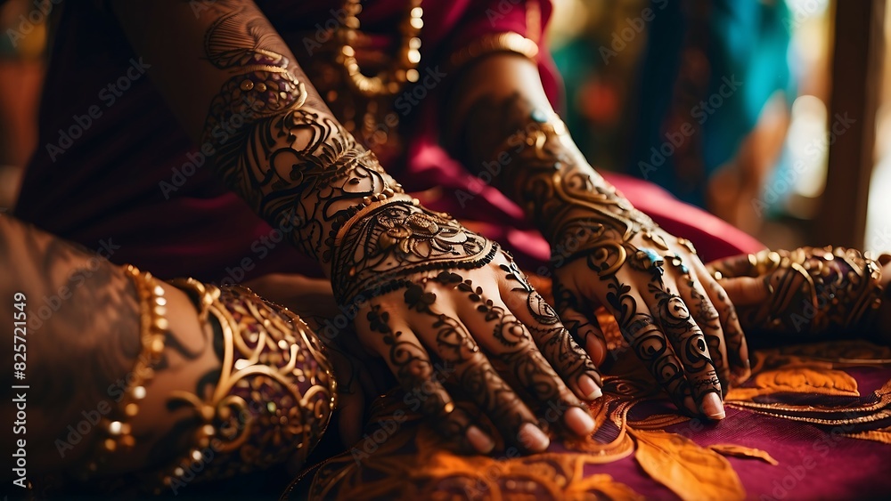 Close up of Bride hands with traditional Mehndi henna. Indian ...
