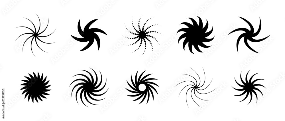 Various twist and swirl element set. Black dotted twirl and rotating ...