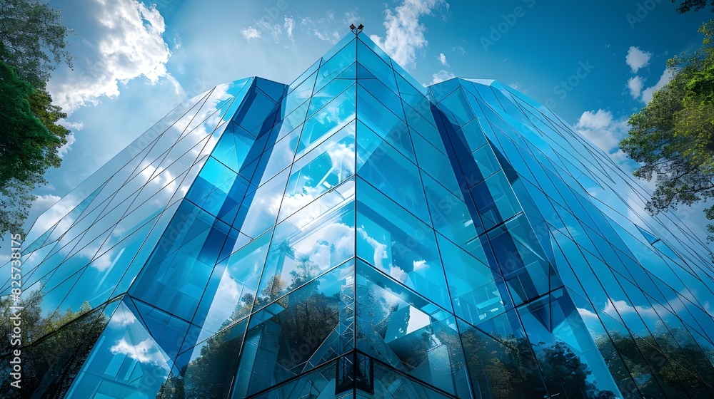 Modern commercial building background. Futuristic skyscraper reflecting ...