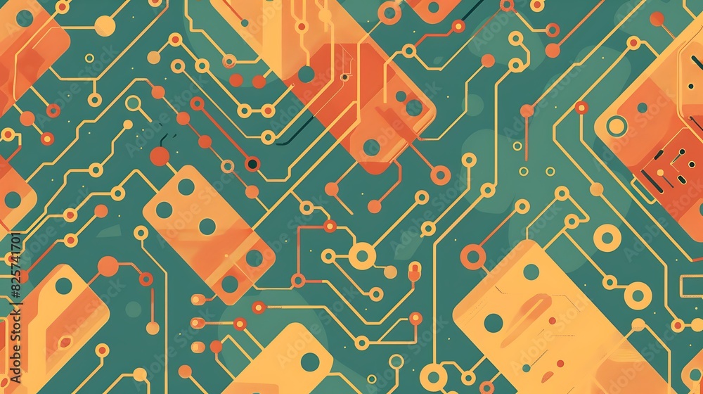 Digital Circuit Board and Dotted Line Treasure Map Pattern - Cartoon ...