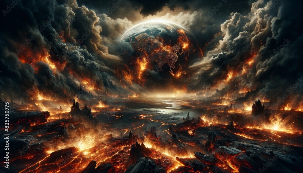 Fiery Earth,A Post-Apocalyptic Vision of a Burning Planet Amidst Dark ...