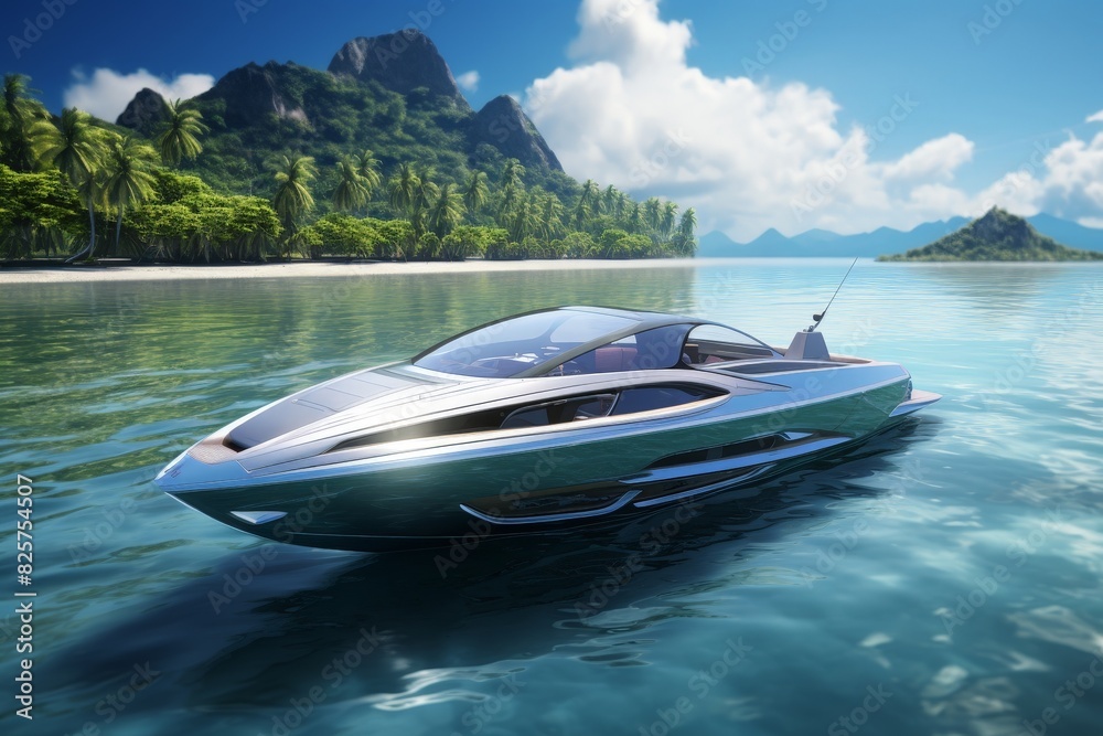 A modern super boat with a stylish design and high-performance ...