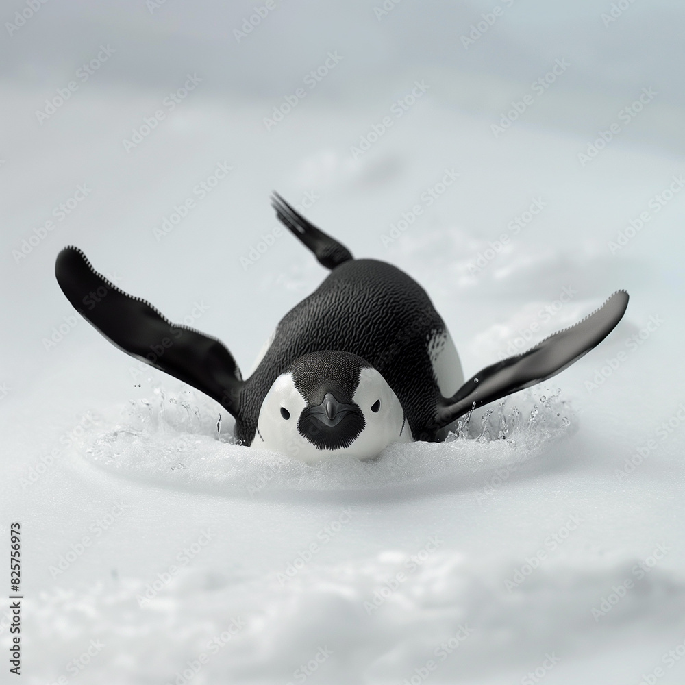35 - Create an image of a penguin sliding on its belly across the ice ...