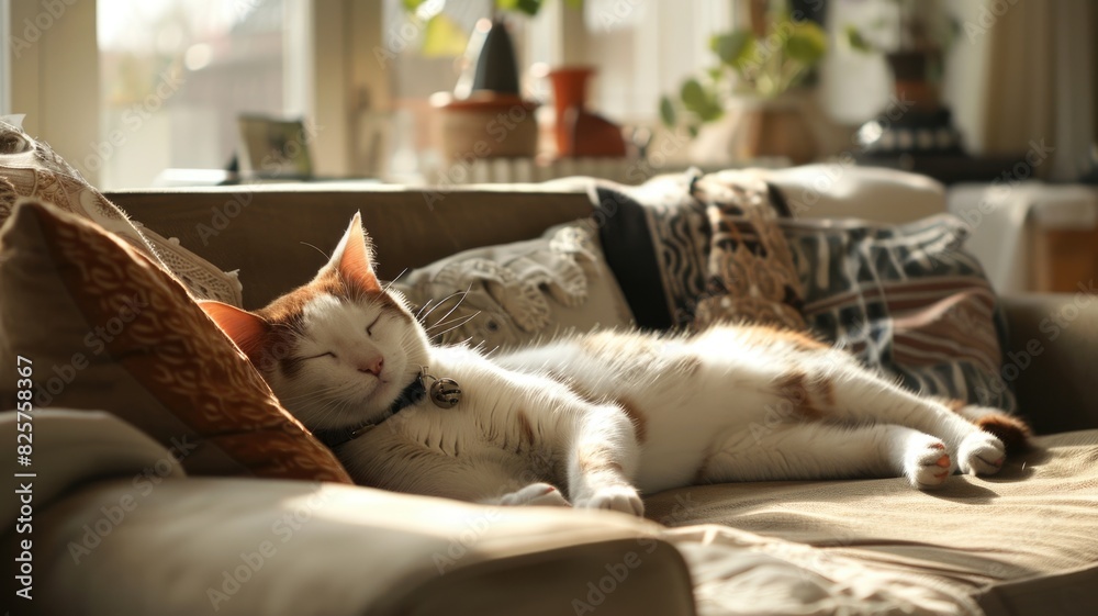 cat lounging on a couch, mimicking the relaxed posture of a real cat ...