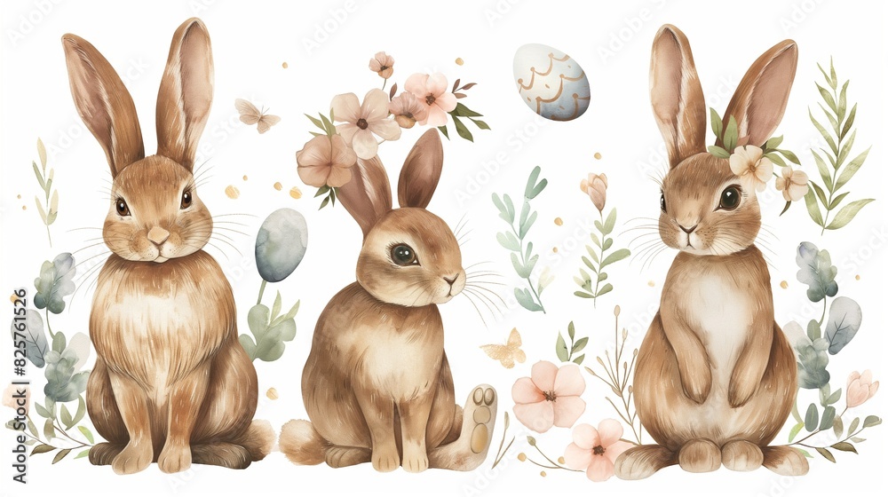 Adorable Easter bunny clip art set in watercolor style, ideal for ...