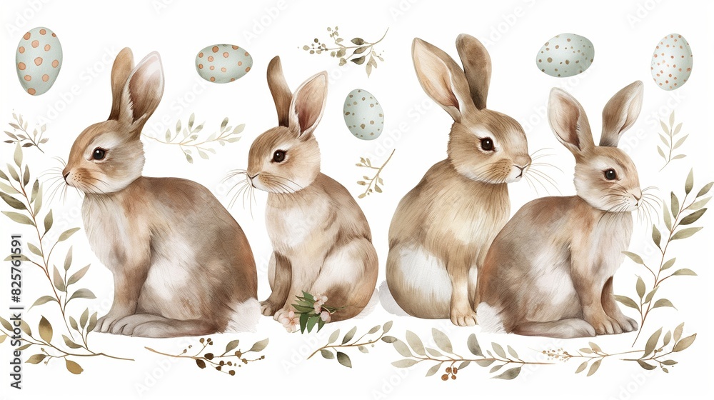 Adorable Easter bunny clip art set in watercolor style, ideal for ...