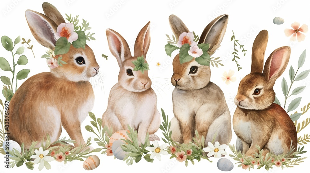 Adorable Easter bunny clip art set in watercolor style, ideal for ...